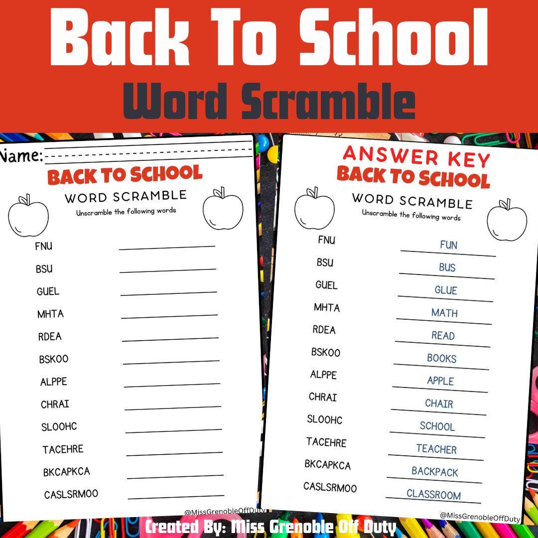 Back to School Word Scramble Worksheet | 1st Grade Fun Literacy ...
