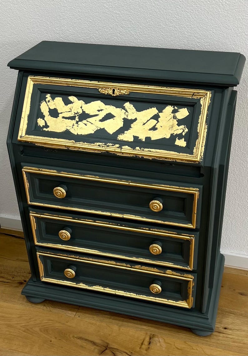 Refurbished Green Desk: Shabby Chic Gold Leaf Dresser - Etsy