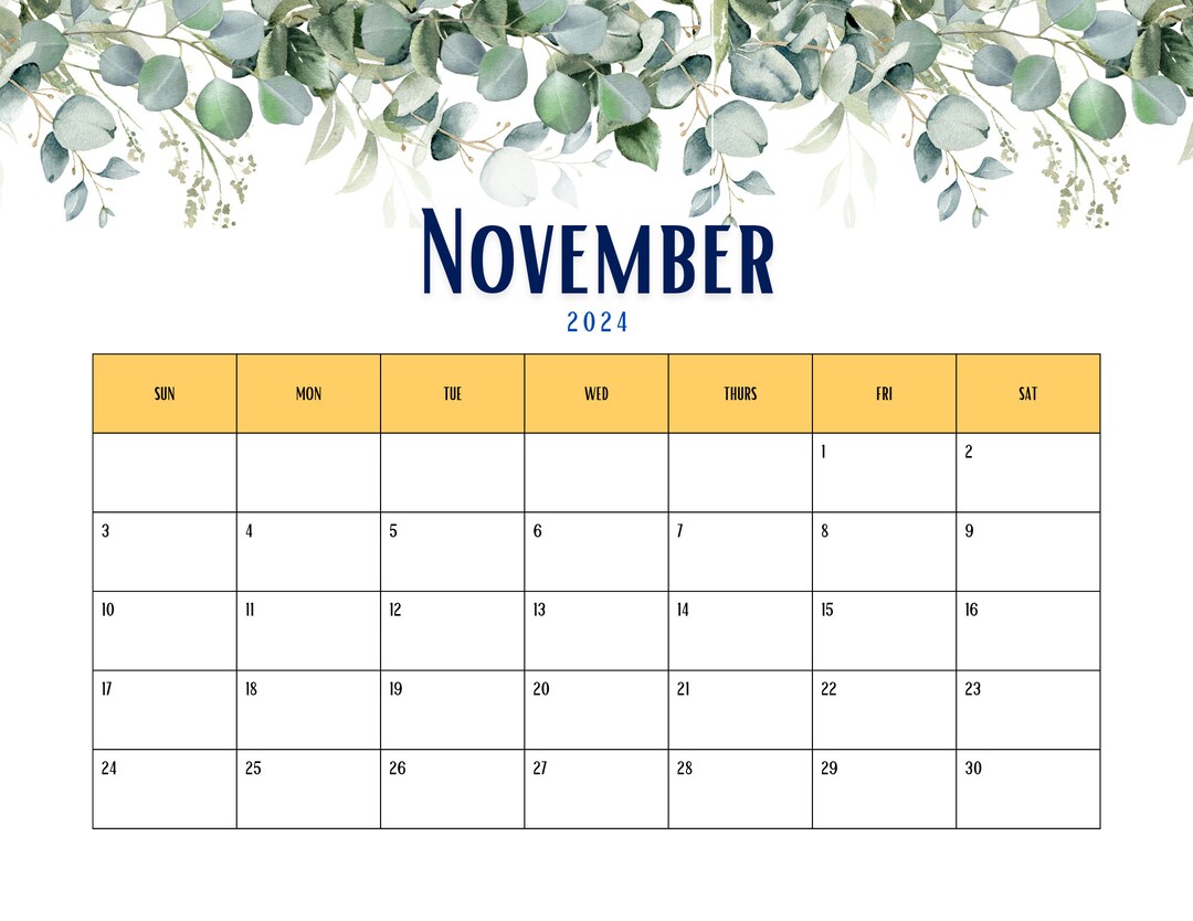 Printable and Editable November Calendar 2024 - Etsy UK