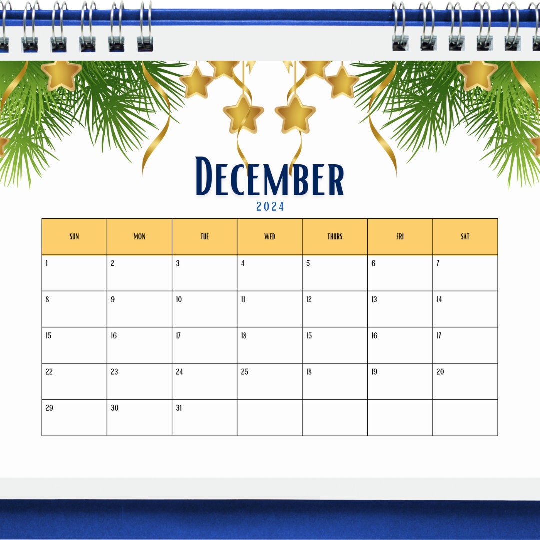 Printable and Editable December Calendar 2024 - Etsy