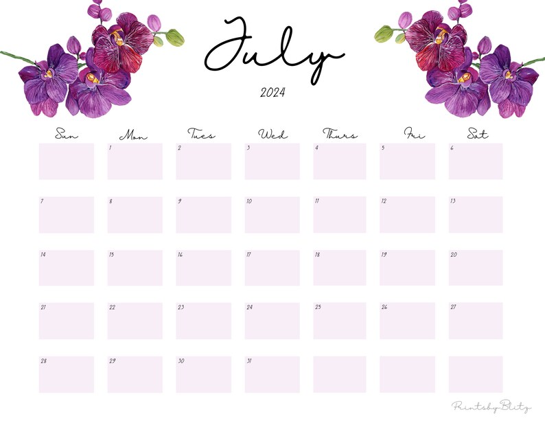 2024 Printable and Editable July Calendar & Planner - Etsy