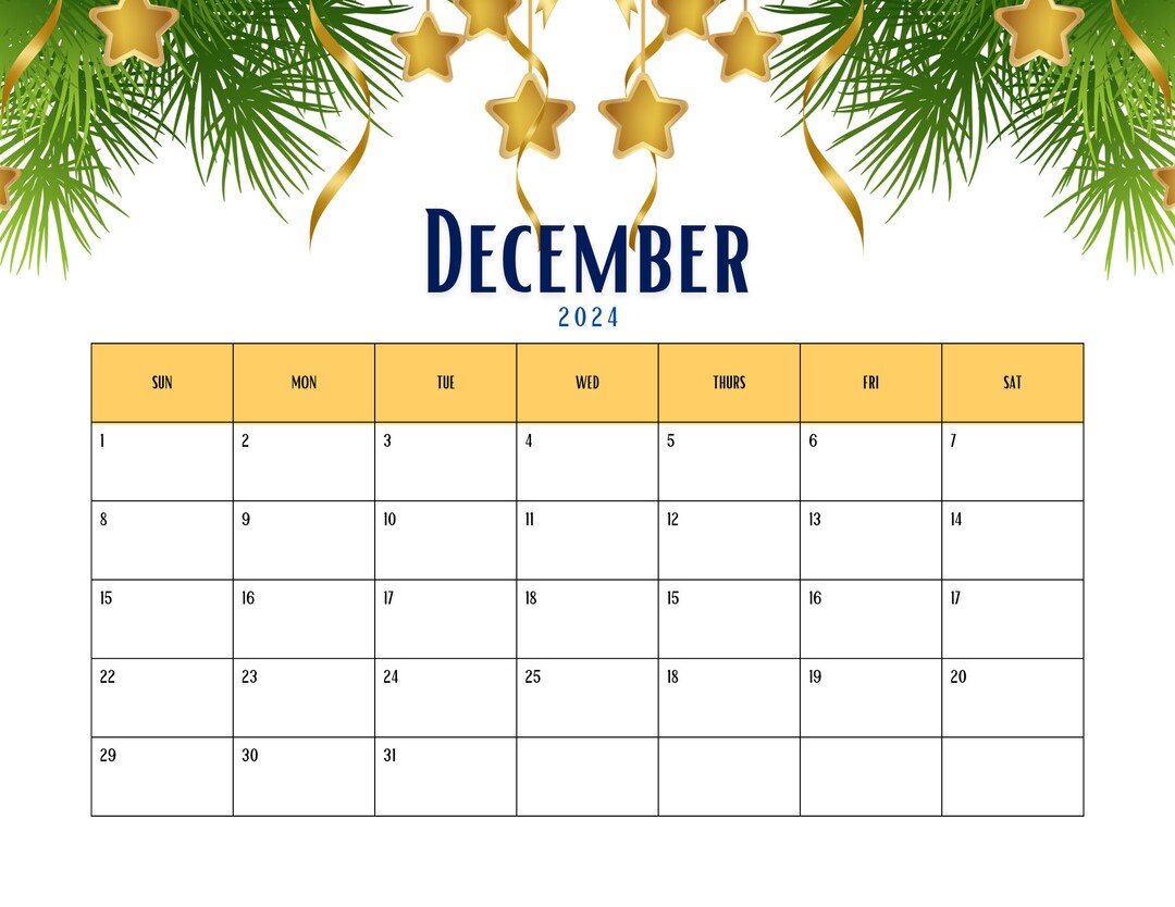 Printable and Editable December Calendar 2024 - Etsy UK