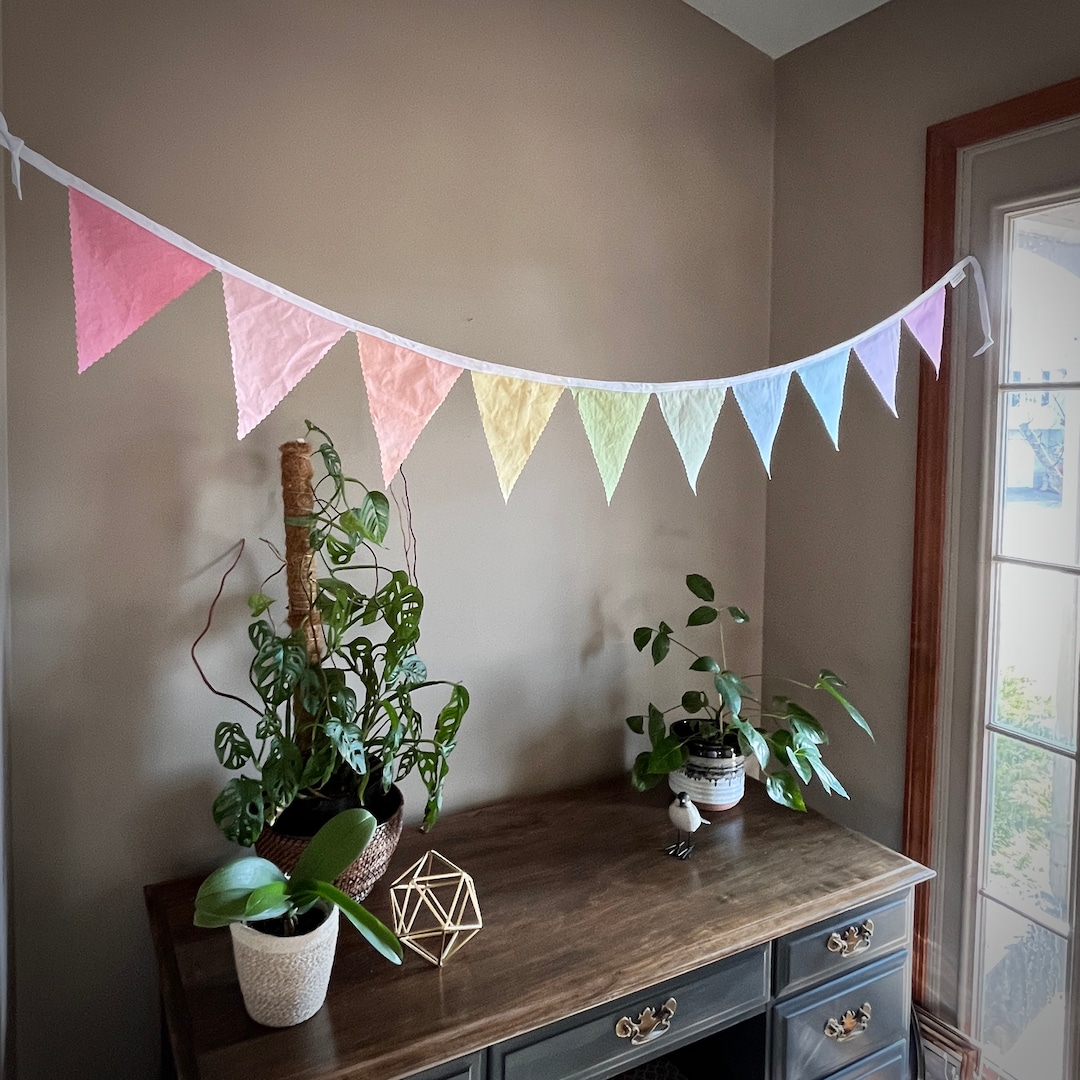 Watercolor Rainbow Pennant Bunting, Solid Pastel Fabric Banner ...