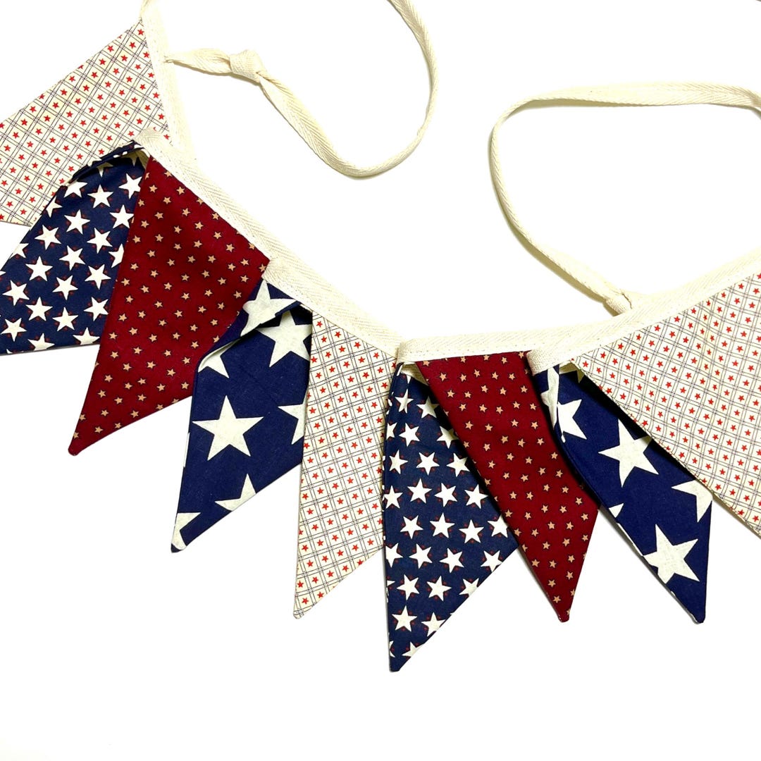 Rustic 4th of July Pennant Bunting, Vintage Fabric Banner Decor, 4th of ...