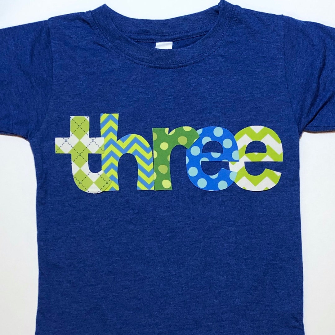 Boys 3rd Birthday Shirt, Lowercase Letters, Light Blue, Primary Blue ...