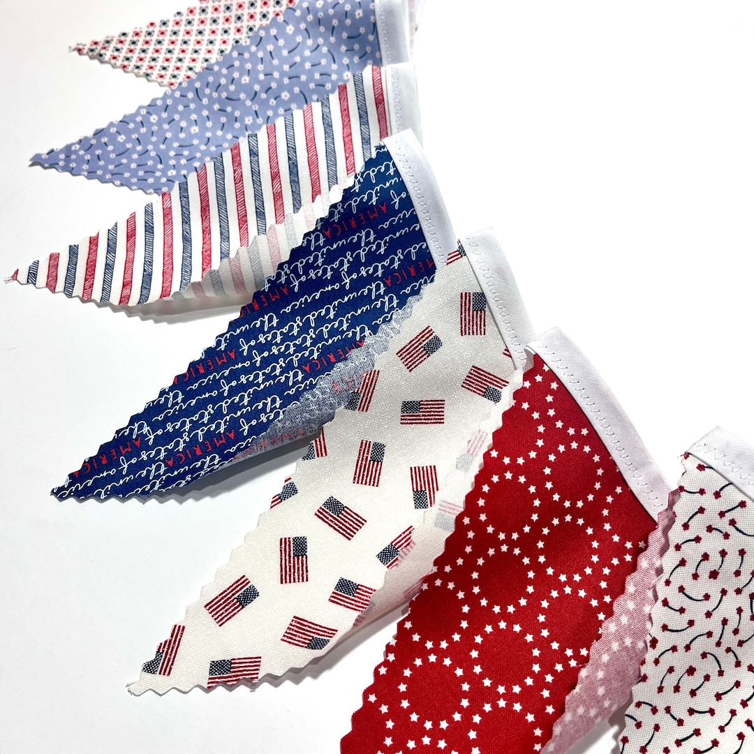 4th of July Pennant Bunting, Independence Day Decor, Fabric Triangle ...