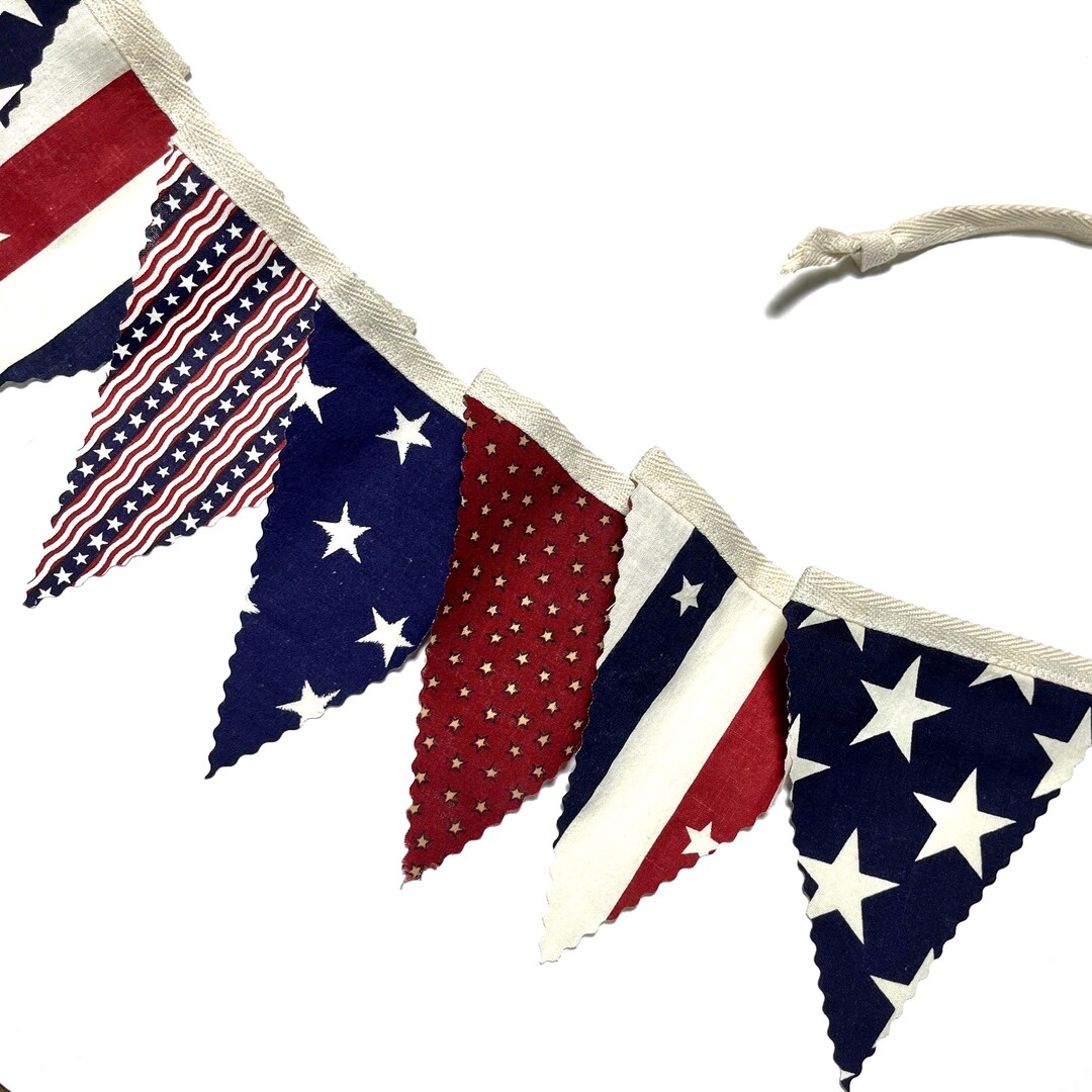 Rustic 4th of July Pennant Bunting, Vintage Fabric Banner Decor, 4th of ...
