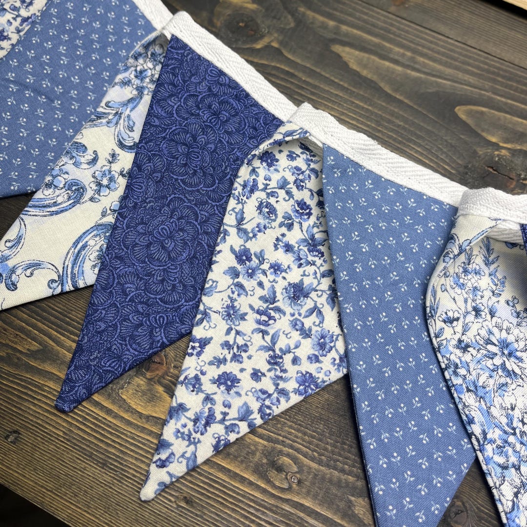 Blue White Chinoiserie Pennant Bunting, Handmade Fabric Banner ...