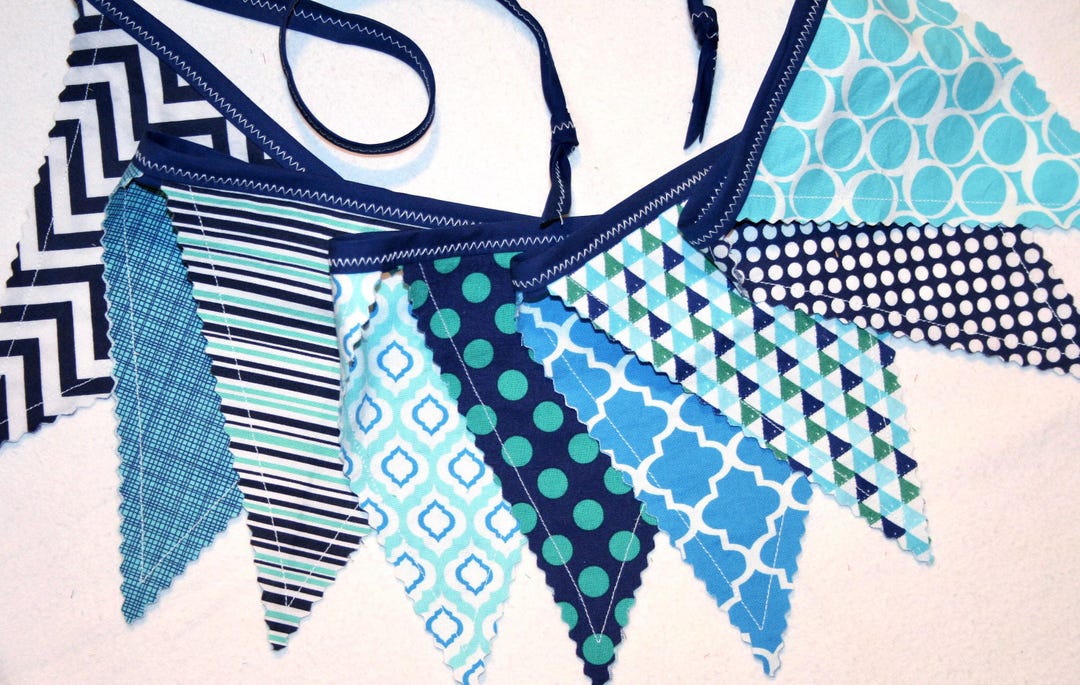 Blue Fabric Pennant Bunting, Navy Blue, Aqua, Teal, Nursery Decor, Boys ...