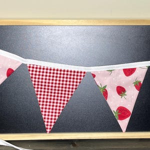 Strawberry Banner, Picnic Party Decor, Handmade Fabric Pennant Bunting ...