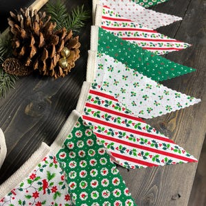 Vintage Christmas Bunting, Fabric Triangle Banner, Fireplace Mantle ...