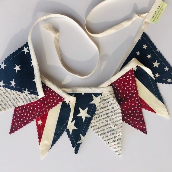 4th of July Pennant Bunting Vintage Fabric Banner Decor 4th - Etsy