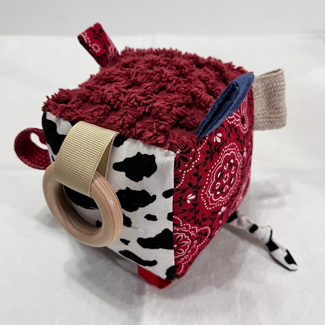 Cow Print Sensory Block, Farm Activity Cube, Gender Neutral Baby Shower ...