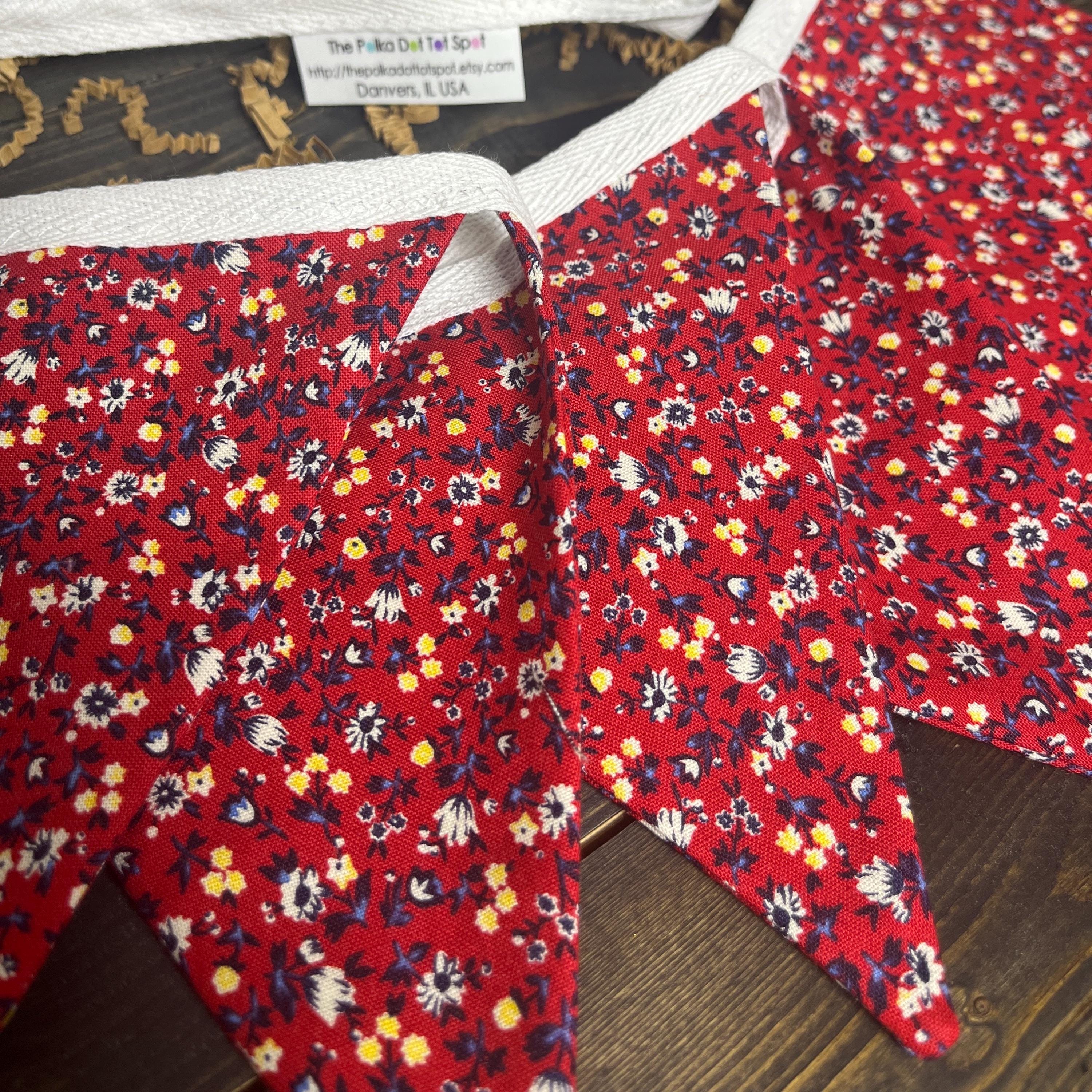 Country Red Blue Floral Pennant Bunting, Cowgirl Fabric Banner ...