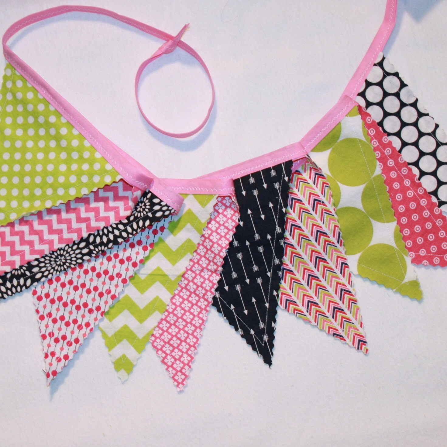 Pink Navy Green Pennant Bunting fabric banner Pennant | Etsy