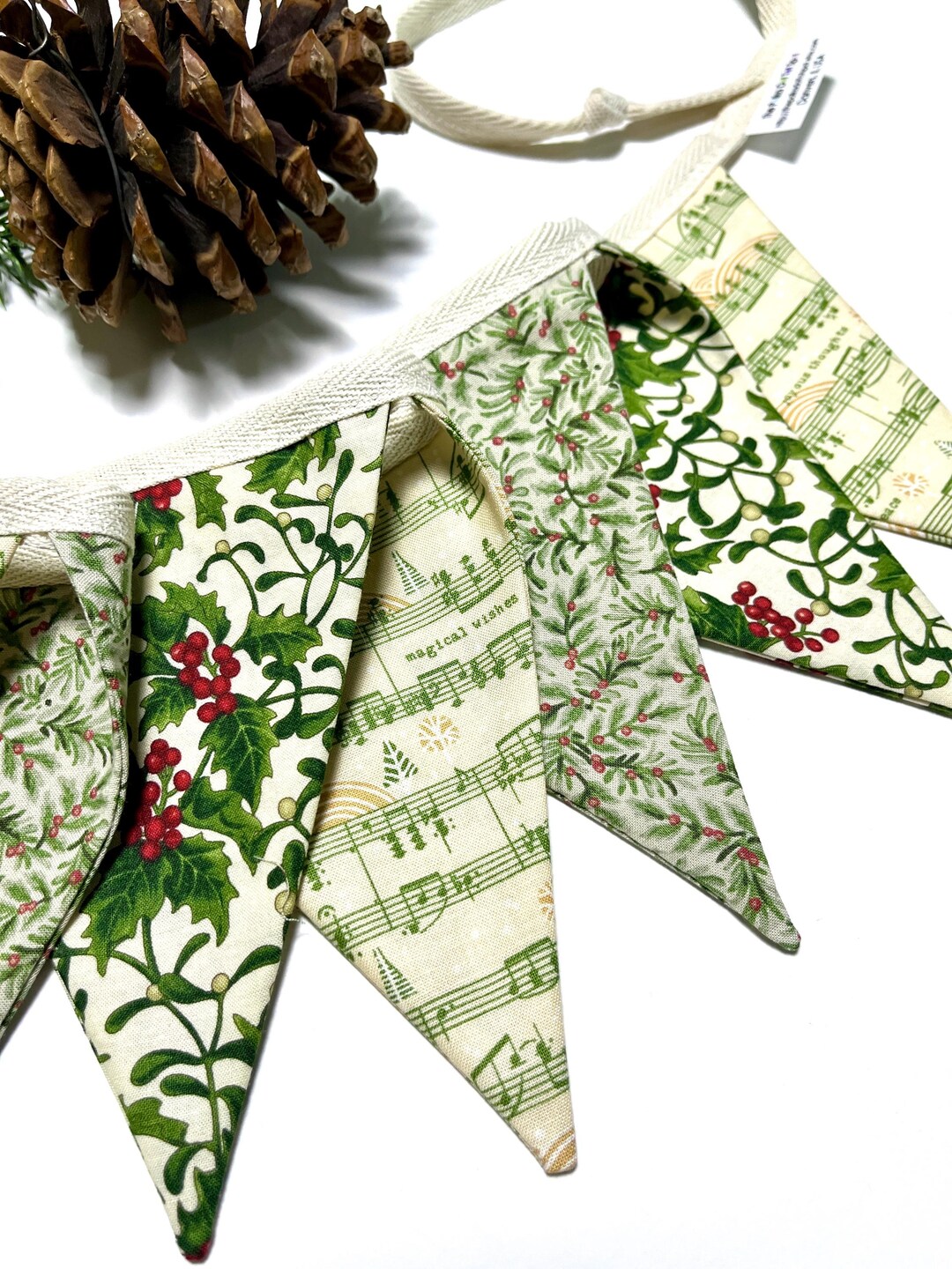 Vintage Christmas Bunting, Fabric Triangle Banner, Fireplace Mantle ...