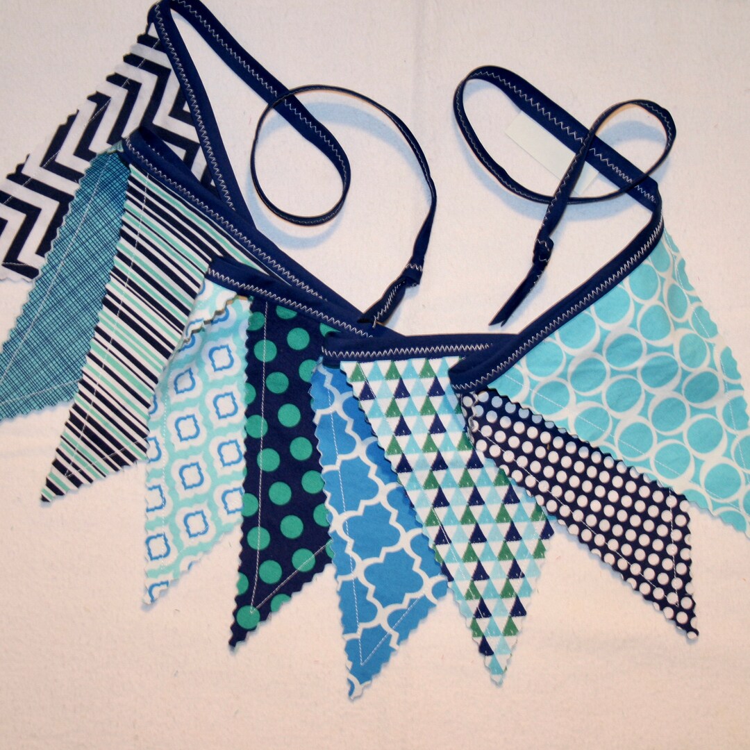 Shades of Blue Fabric Pennant Bunting Navy Blue Aqua Teal - Etsy