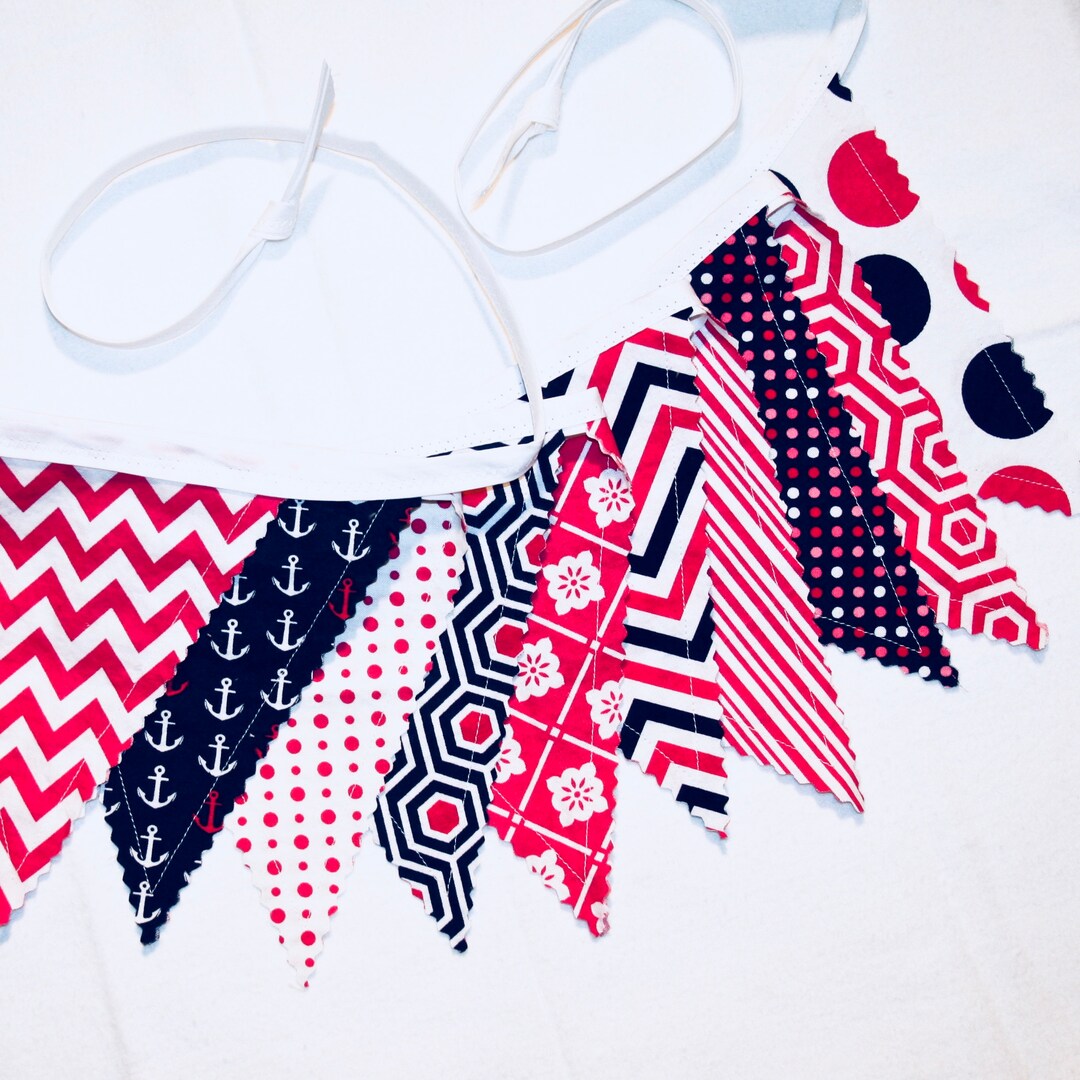 Hot Pink Navy Bunting, Fabric Pennants, Banner Garland, Birthday ...