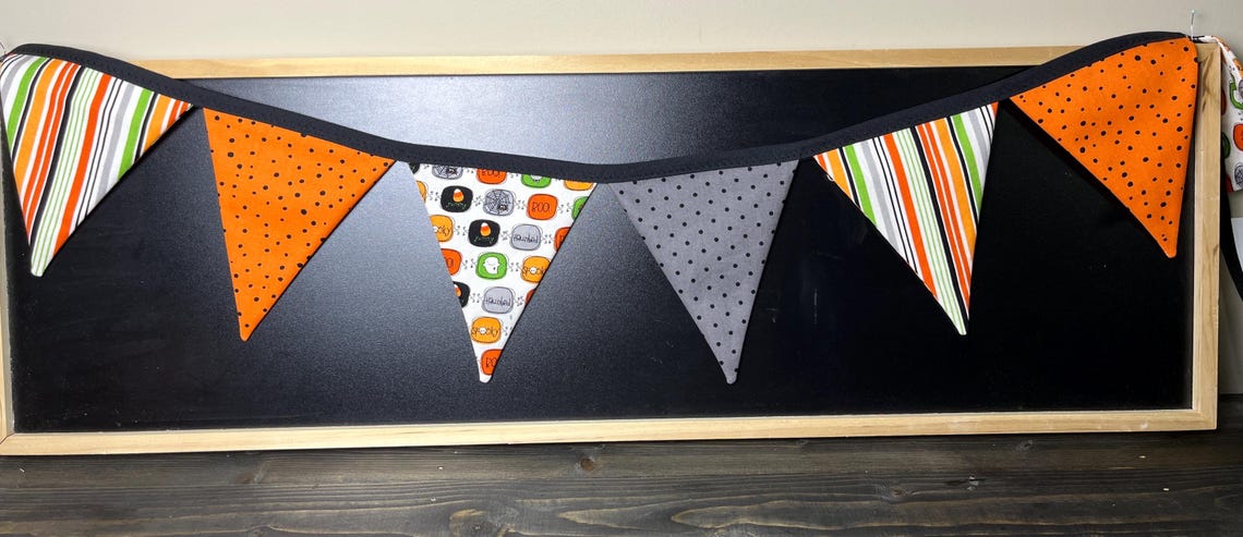 Halloween Pennant Bunting, Handmade Fabric Banner, Fall Autumn Decor ...
