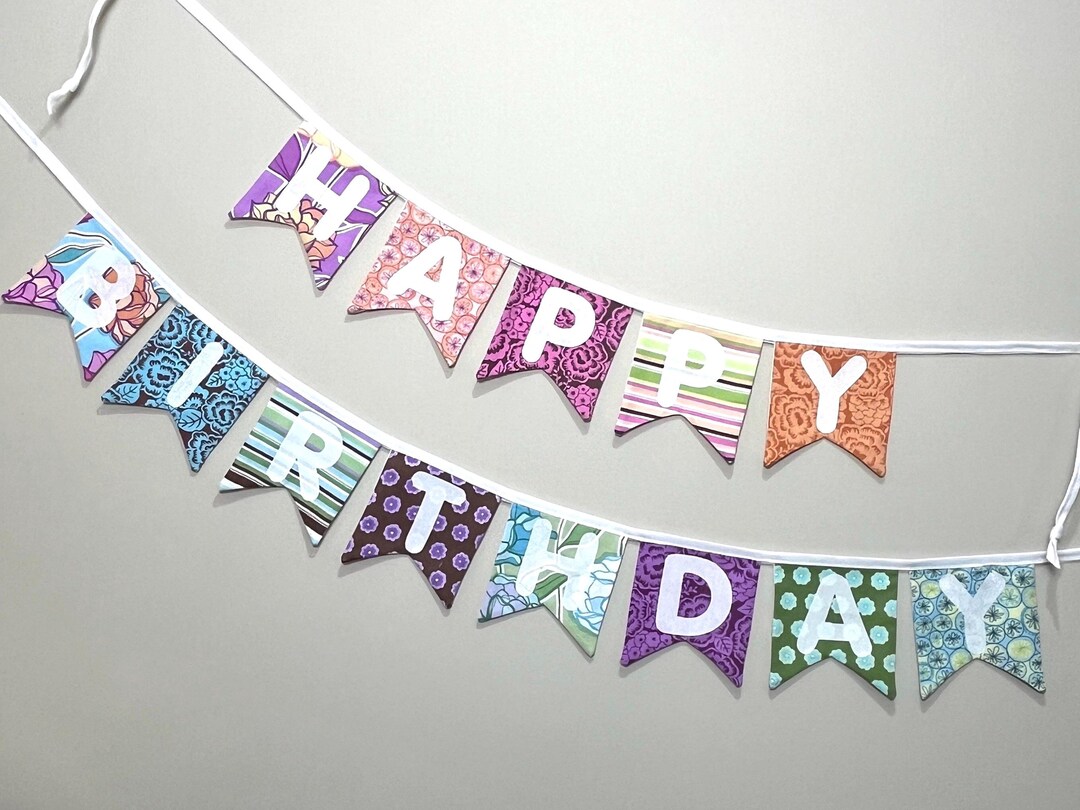 Floral Happy Birthday Banner, Handmade Fabric Sign, Boho Rainbow Design ...