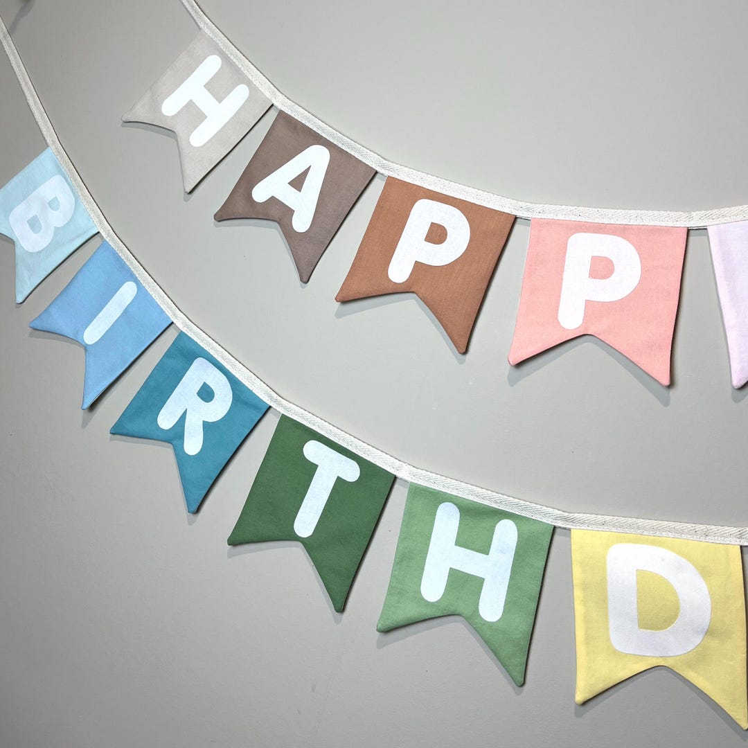Solid Rainbow Happy Birthday Sign, Handmade Fabric Banner, Boho Colors ...