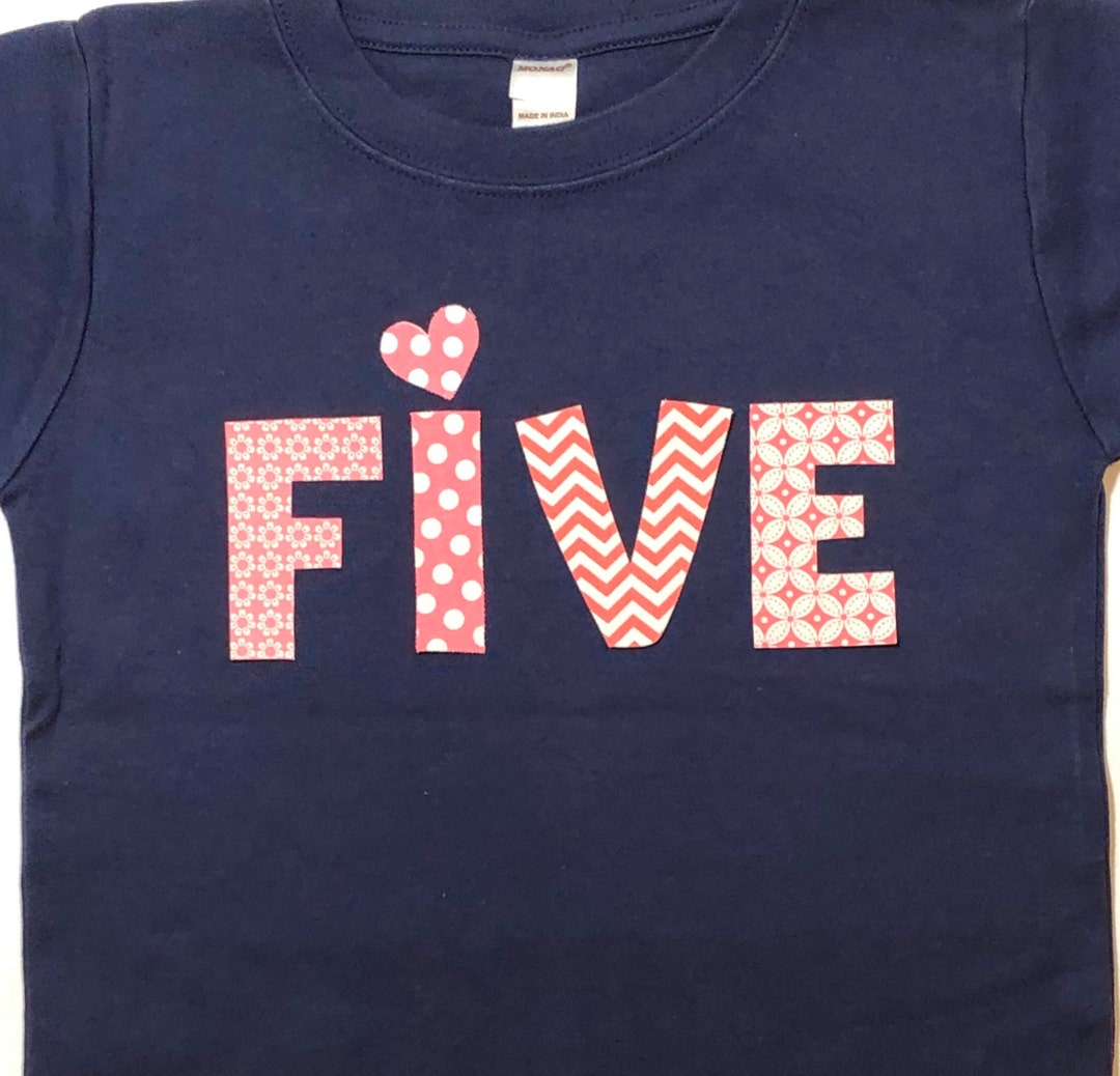 Navy and Pink FIVE Shirt Girls 5th Birthday Shirt Short - Etsy