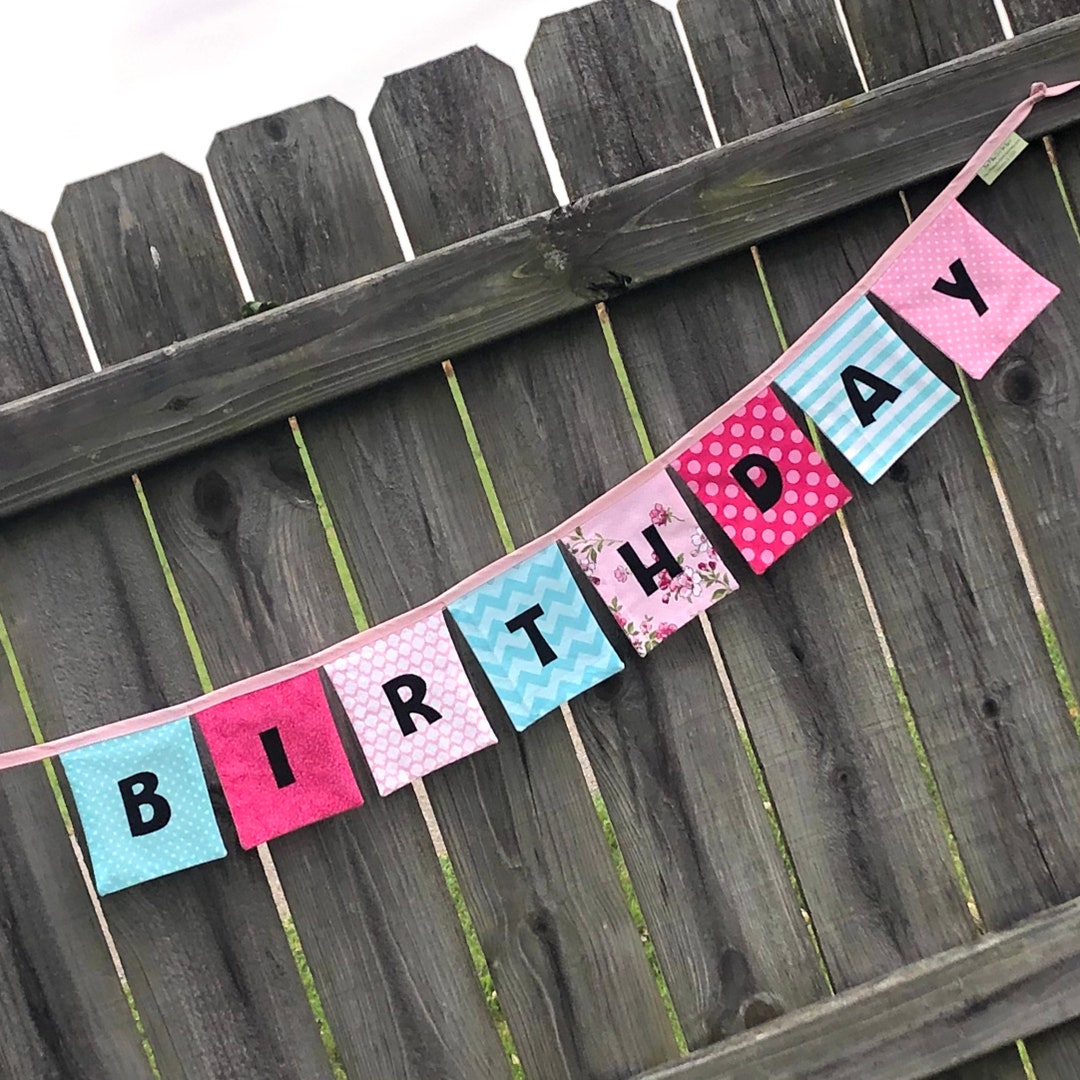 Pink Blue Floral HAPPY BIRTHDAY Sign, Reusable Banner, Girls Party ...