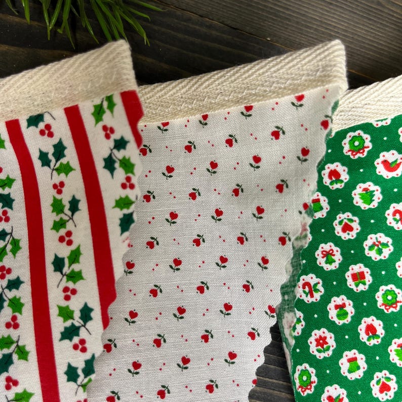 Vintage Christmas Bunting, Fabric Triangle Banner, Fireplace Mantle ...