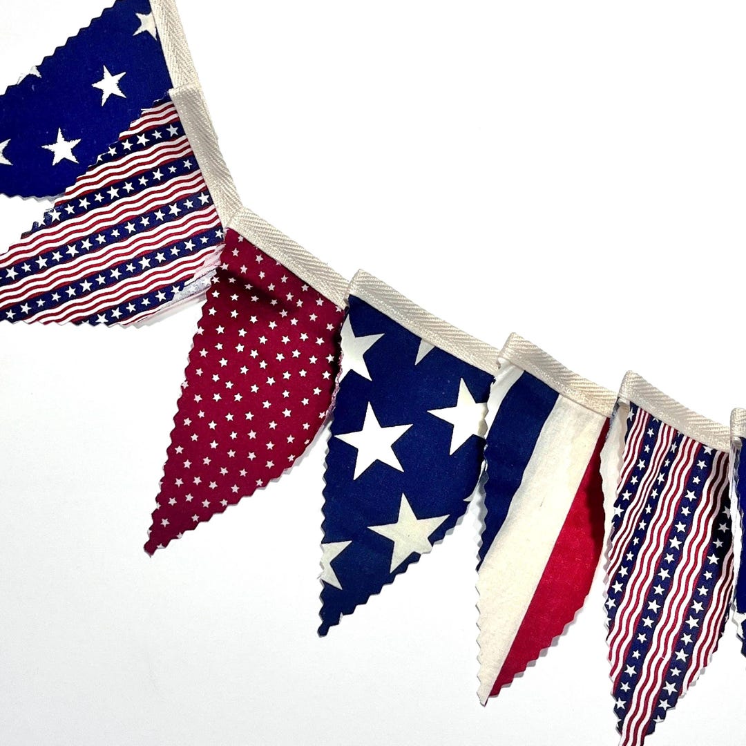 Rustic 4th of July Pennant Bunting, Vintage Fabric Banner Decor, 4th of ...