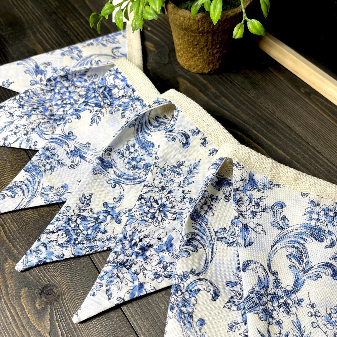 Blue White Chinoiserie Pennant Bunting, Handmade Fabric Banner ...