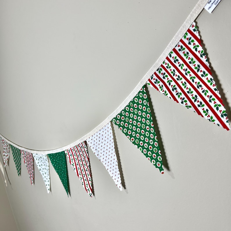 Vintage Christmas Bunting, Fabric Triangle Banner, Fireplace Mantle ...