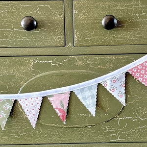 Mini Garden Floral Pennant Bunting, Pink, Green, Blue, Girls Nursery ...
