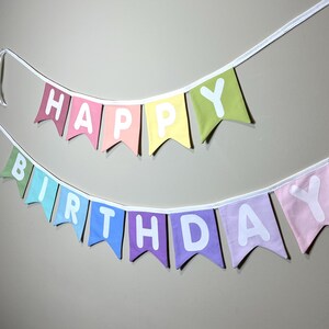 Happy Birthday Banner, Pastel Rainbow, Handmade Fabric Sign, Girls B ...