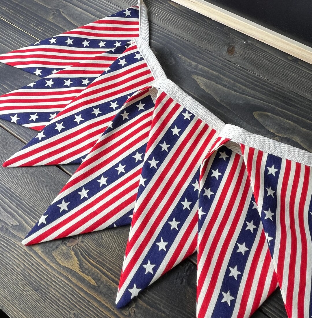 Rustic 4th of July Pennant Bunting, Vintage Fabric Banner Decor, 4th of ...