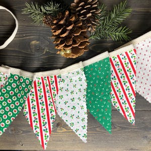 Vintage Christmas Bunting, Fabric Triangle Banner, Fireplace Mantle ...