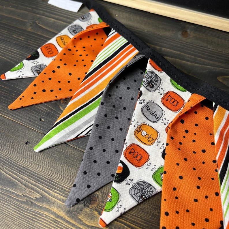 Halloween Pennant Bunting, Handmade Fabric Banner, Fall Autumn Decor ...