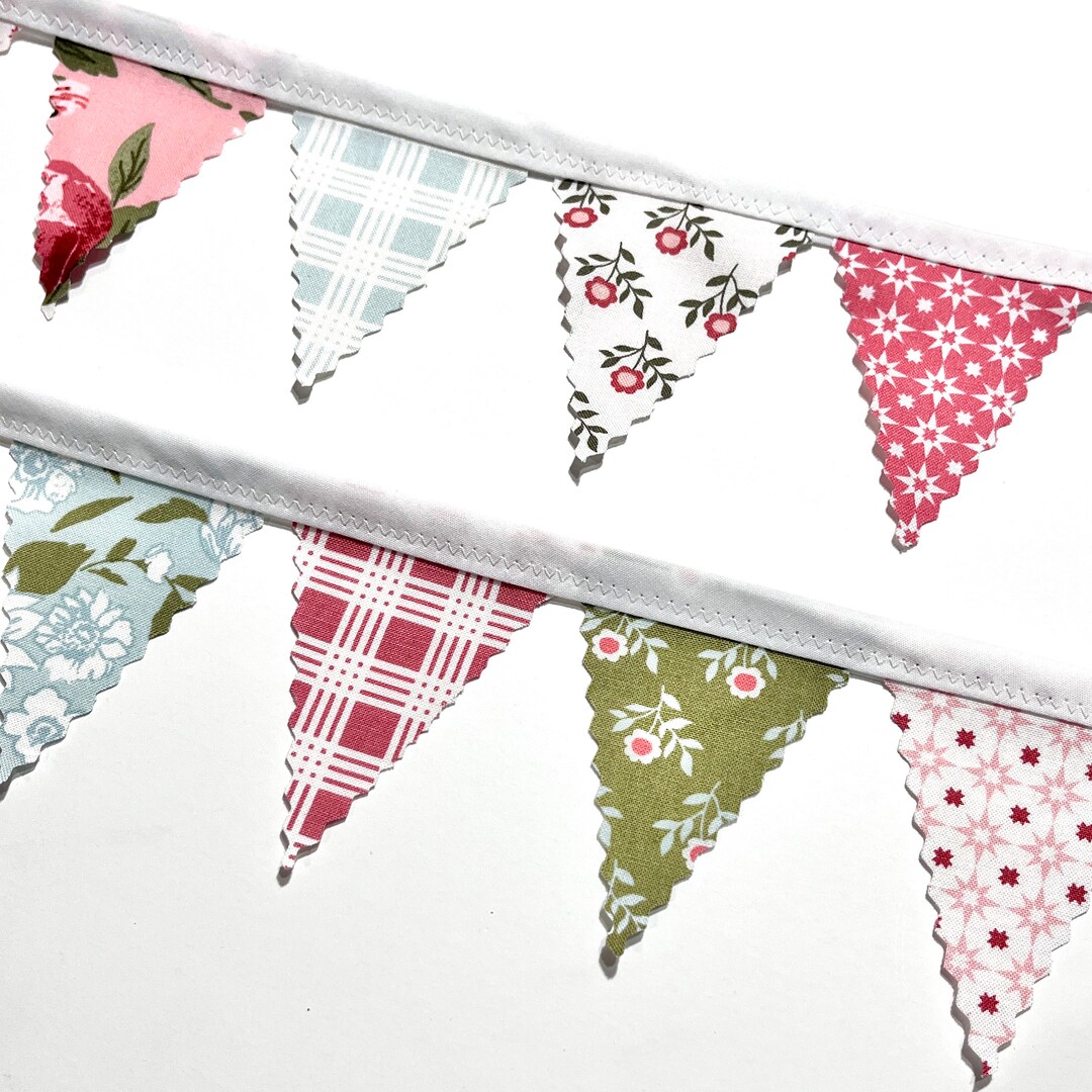 Mini Garden Floral Pennant Bunting, Pink, Green, Blue, Girls Nursery ...
