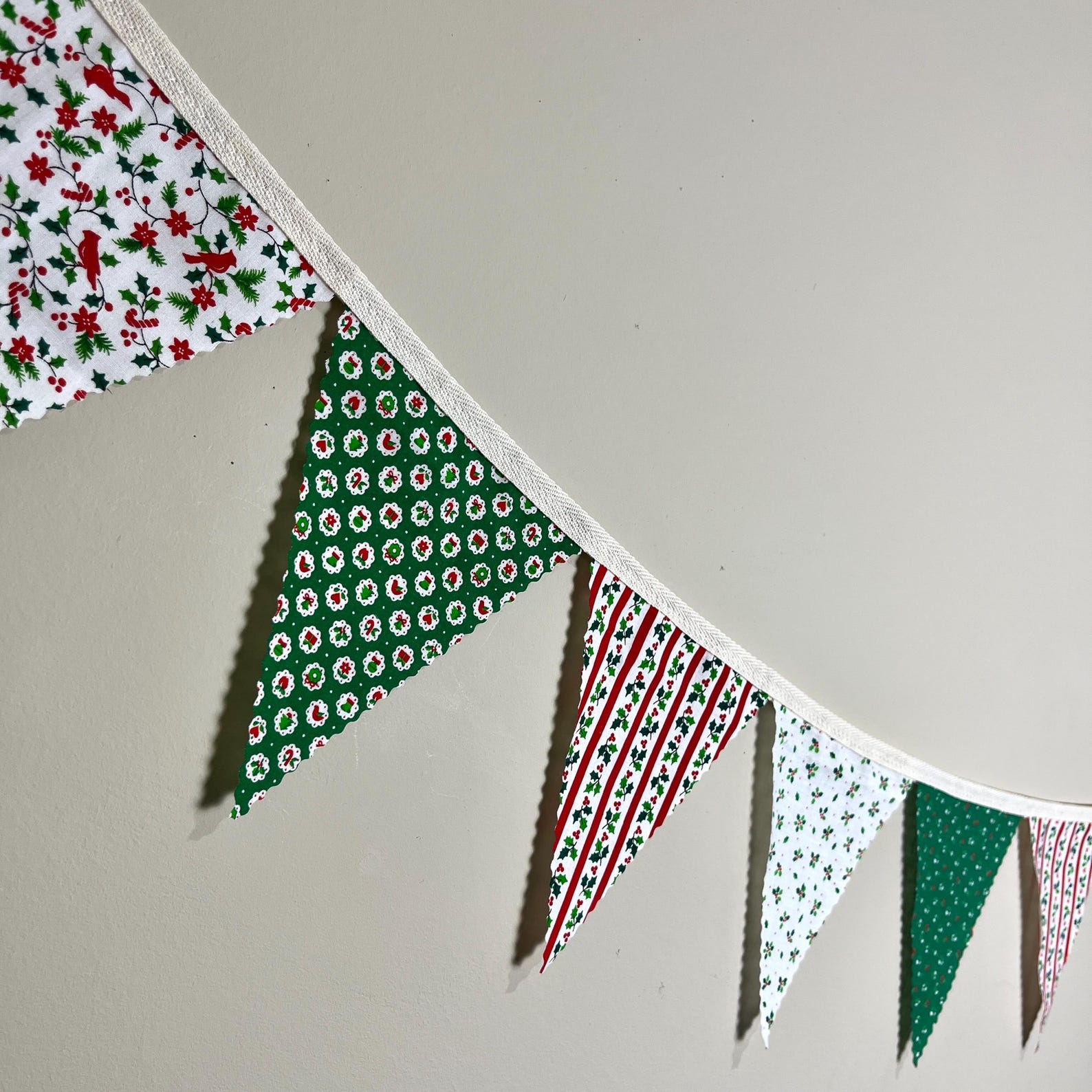 Vintage Christmas Bunting, Fabric Triangle Banner, Fireplace Mantle ...