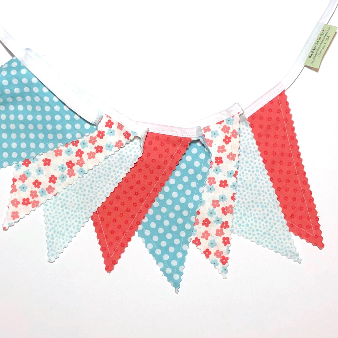 Aqua Coral Pennant Bunting, Easter Decor, Floral Birthday Banner, Girls ...
