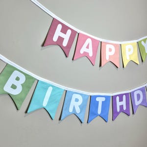 Happy Birthday Banner, Pastel Rainbow, Handmade Fabric Sign, Girls B ...