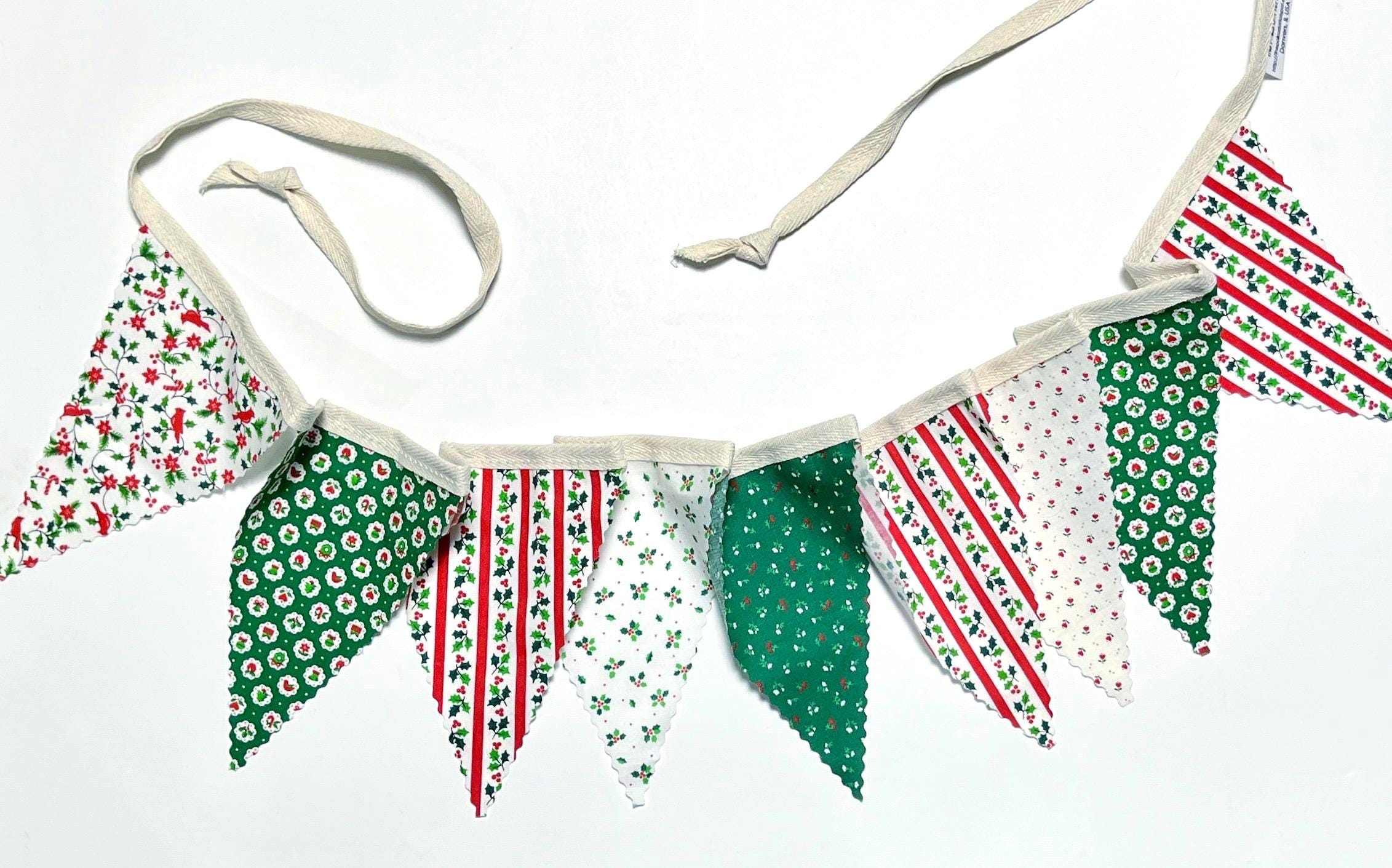 Vintage Christmas Bunting, Fabric Triangle Banner, Fireplace Mantle ...