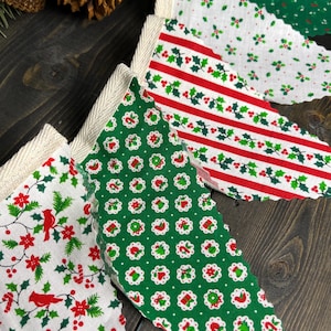 Vintage Christmas Bunting, Fabric Triangle Banner, Fireplace Mantle ...