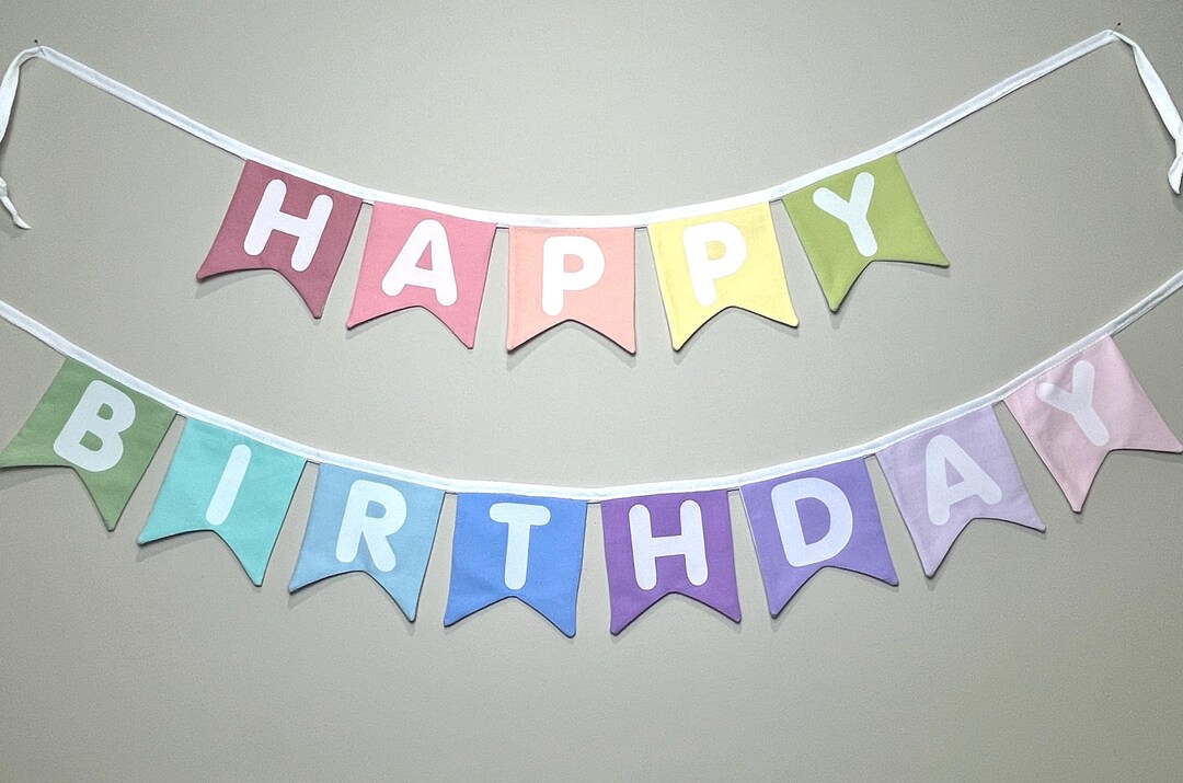 Happy Birthday Banner, Pastel Rainbow, Handmade Fabric Sign, Girls B ...