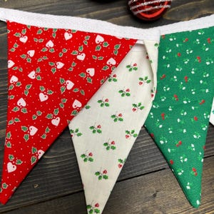 Vintage Christmas Bunting Banner, Fabric Triangle Pennant Flags ...