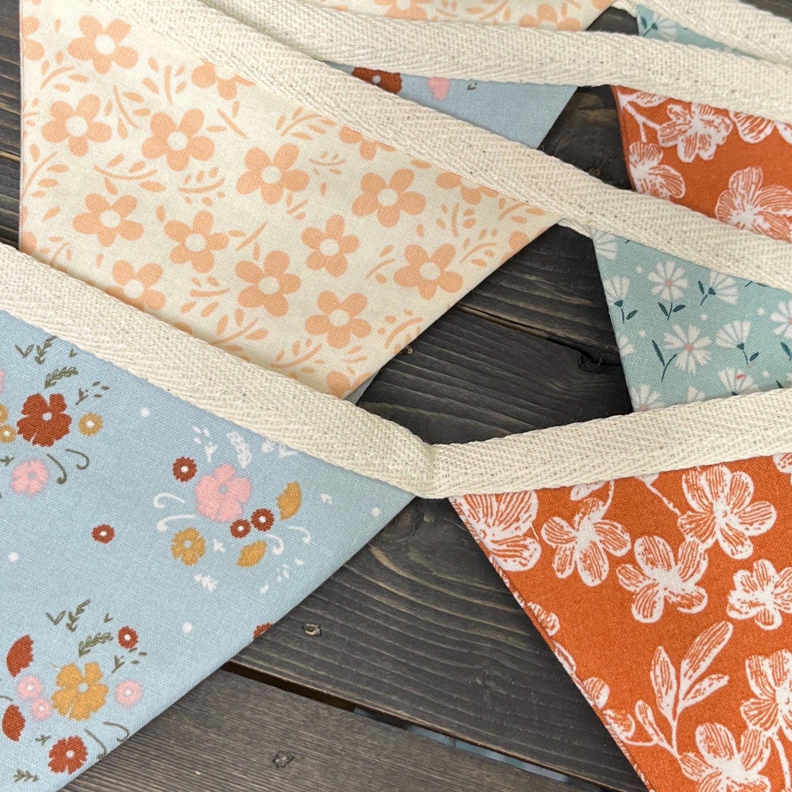 Wildflower Pennant Banner, Handmade Fabric Triangle Bunting, Country ...