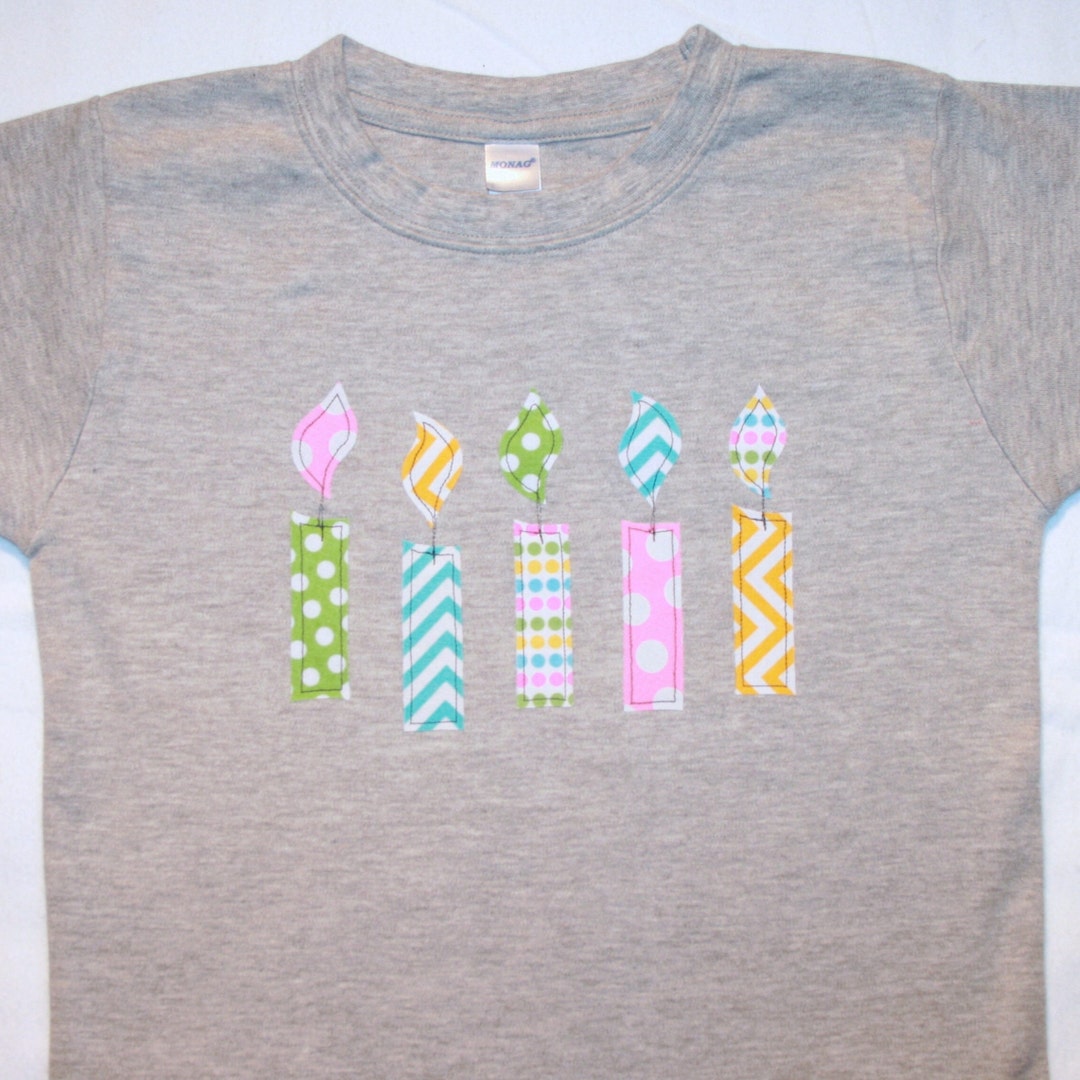 Girls Birthday Candle Shirt, Candles in Pink Aqua Green Yellow, Chevron ...