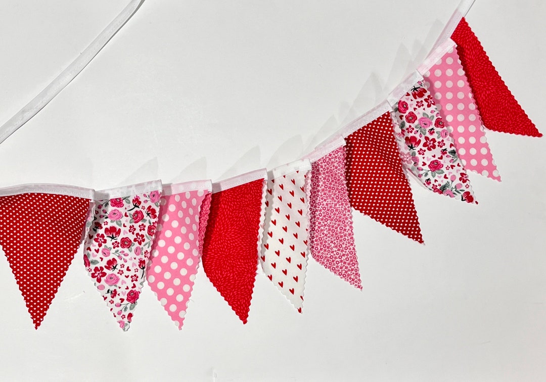 Valentines Day Pennant Bunting, Party Decor, Pink, Red, Triangle ...
