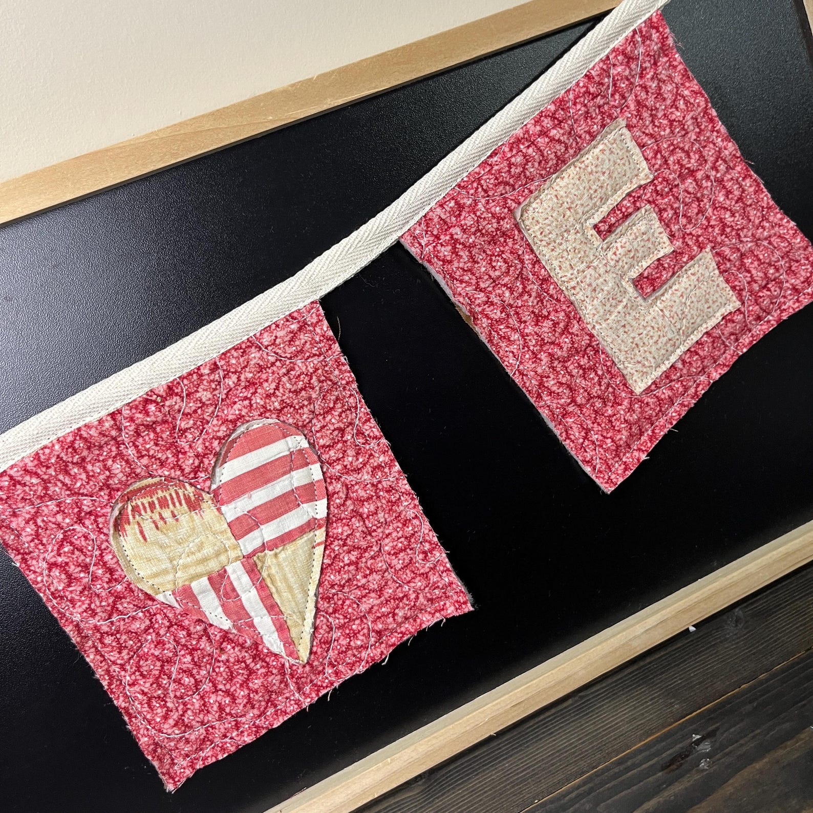Vintage Valentine LOVE Banner, Upcycled Quilt Heart Garland, Fireplace ...