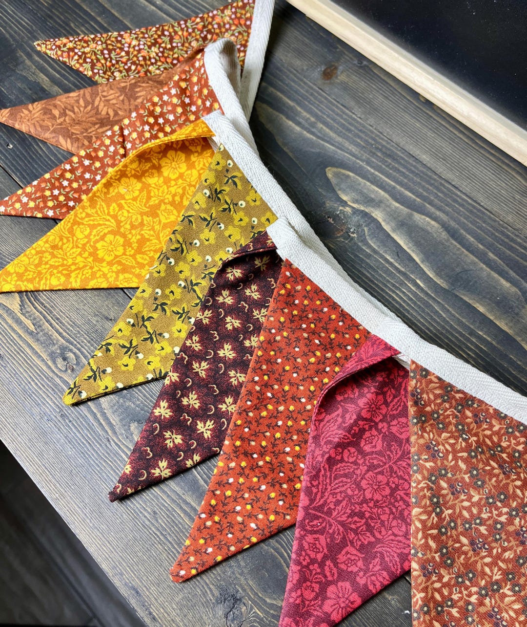 Vintage Fall Florals Pennant Bunting, Handmade Fabric Banner, Autumn ...