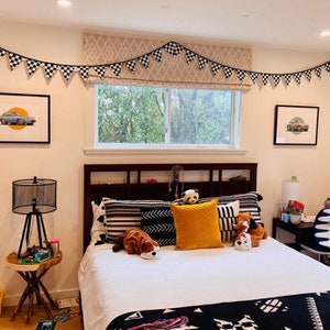Racing Check Pennant Bunting, Race Car Decor, Black White Check, Boys ...